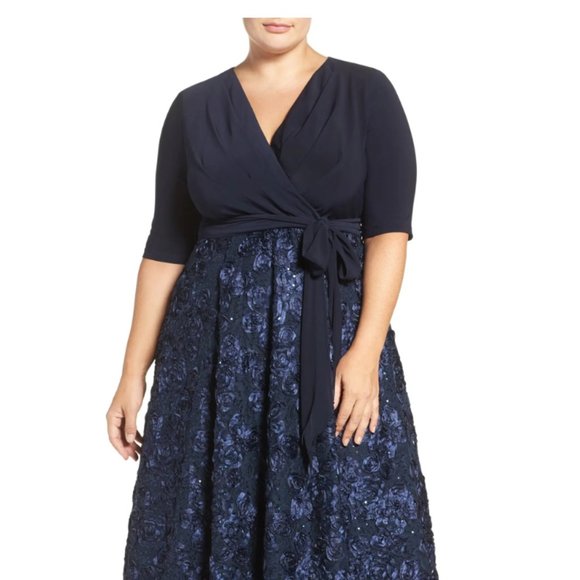 Alex Evenings Dresses Tealength Lace Jersey Cocktail Dress With